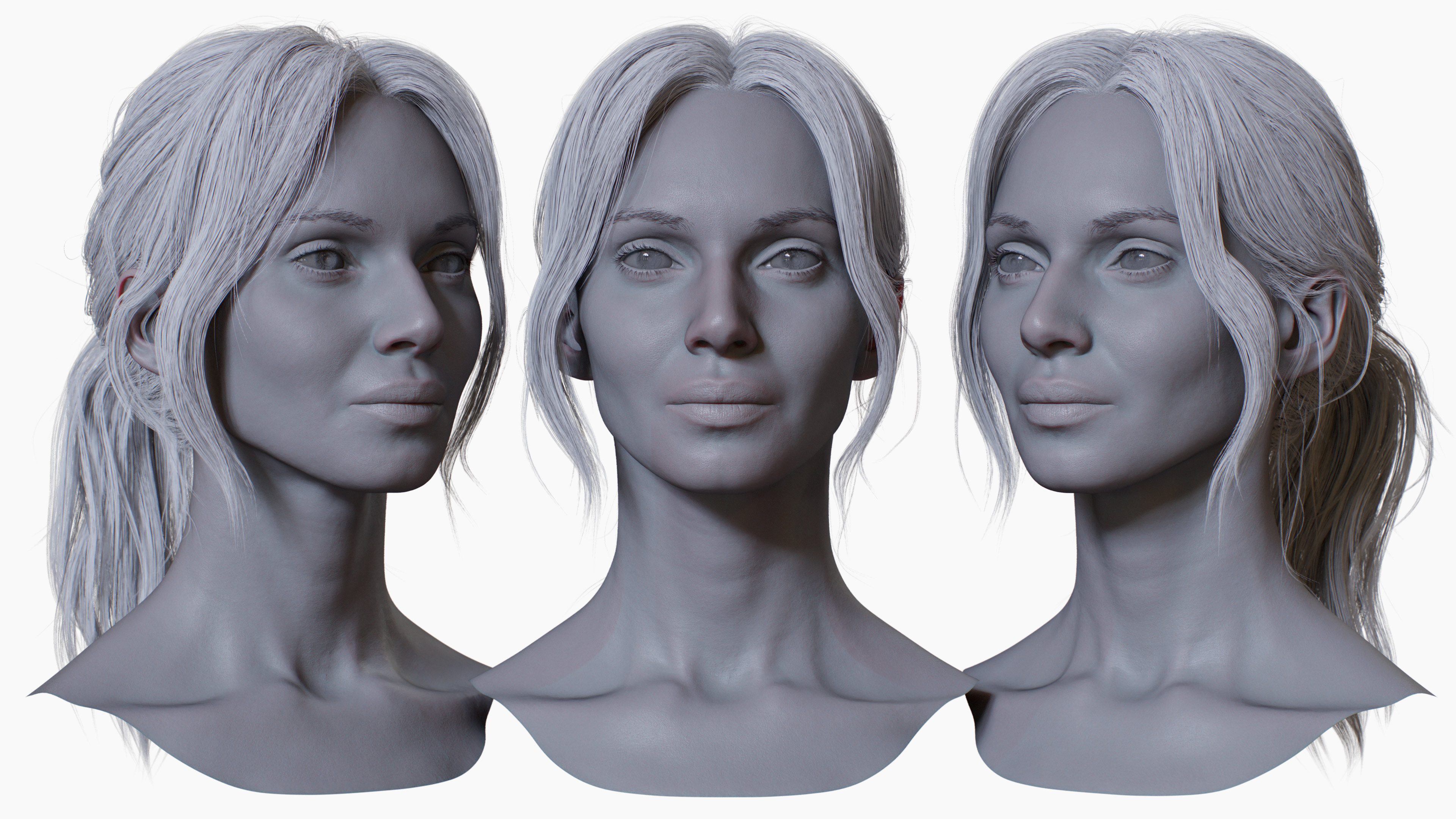 Realistic female head 3d model with hair
